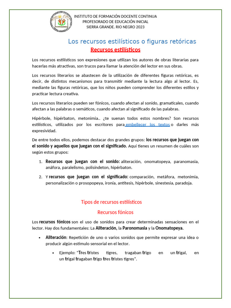 Los Recursos Estilísticos o Figuras Retóricas | PDF | Metáfora ...