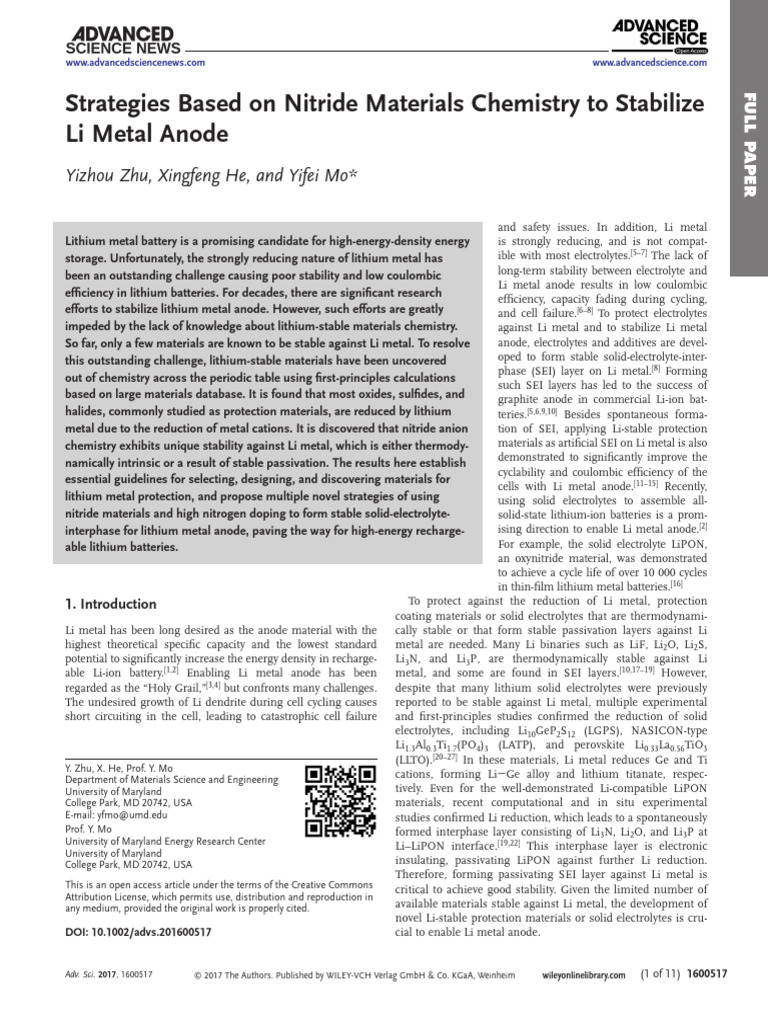 Strategies Based On Nitride Materials Chemistry To | PDF | Lithium Ion ...