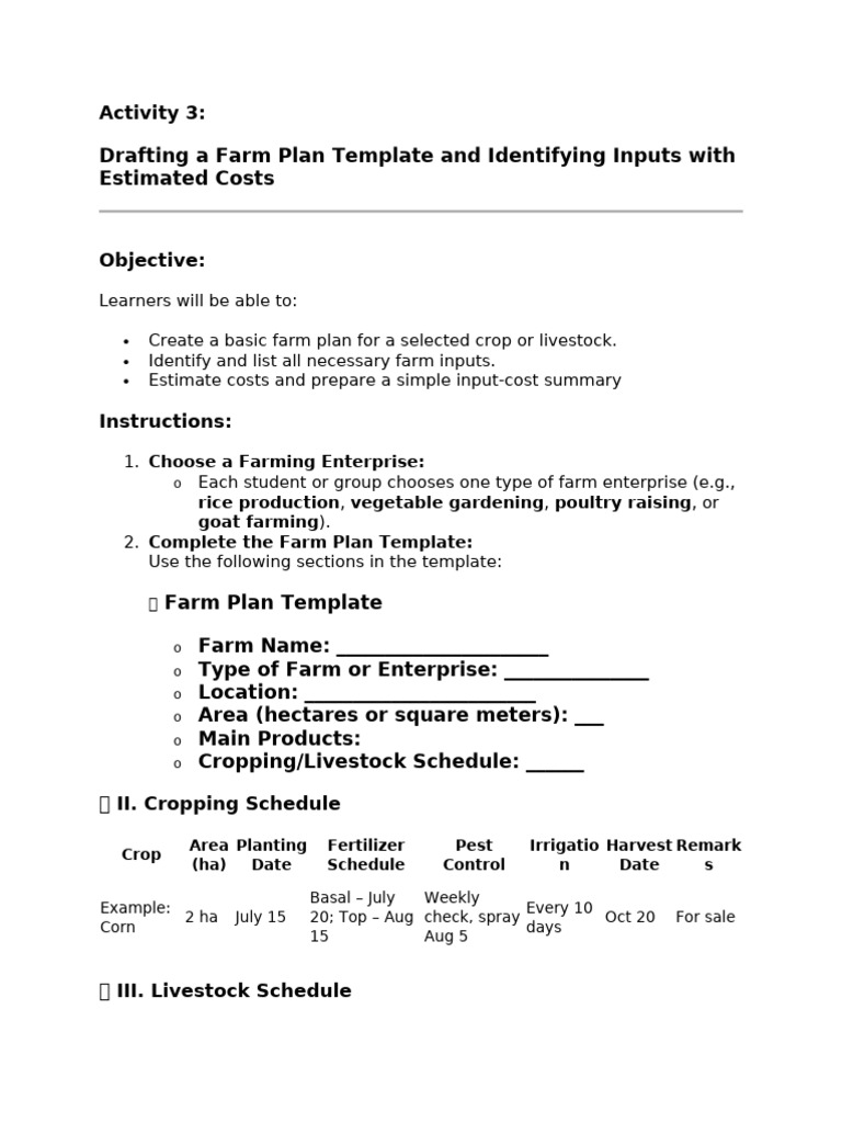 Farm Plan Template and Cost Estimation | PDF | Farms | Agriculture