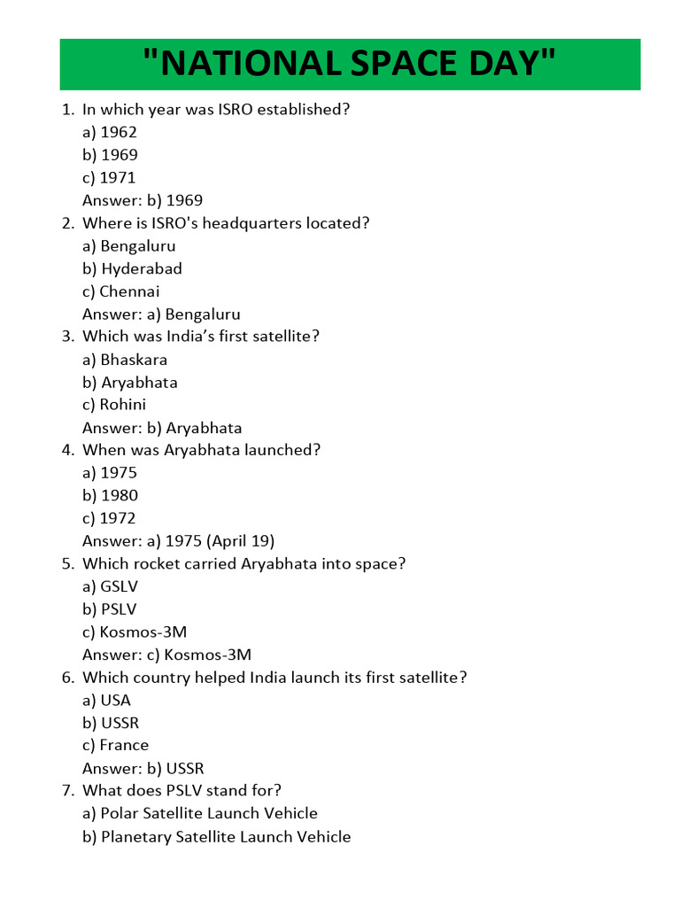 ISRO Milestones and Achievements Quiz | PDF | Spaceflight | Outer Space