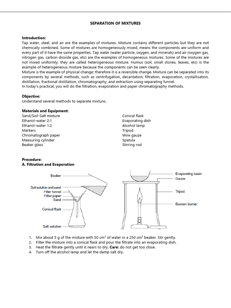 Mixture Separation Lab Techniques | PDF | Mixture | Filtration
