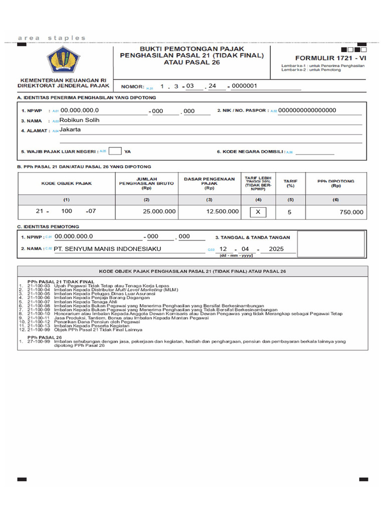 Bukti Potong - Robikun Solihin | PDF