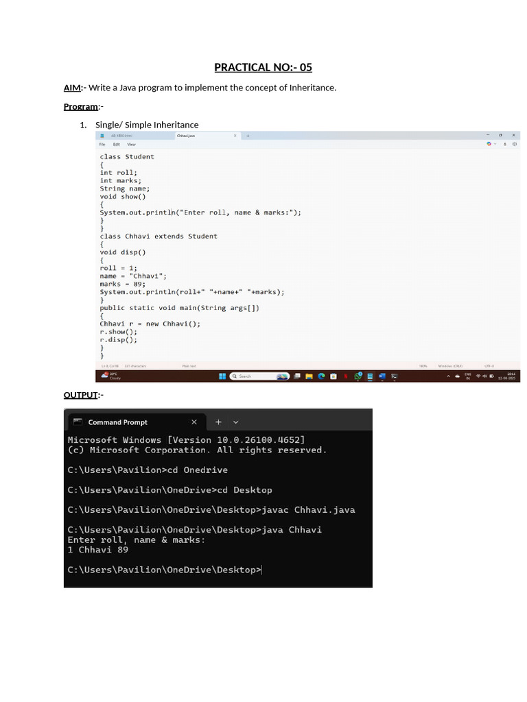 Java Inheritance Program Examples | PDF