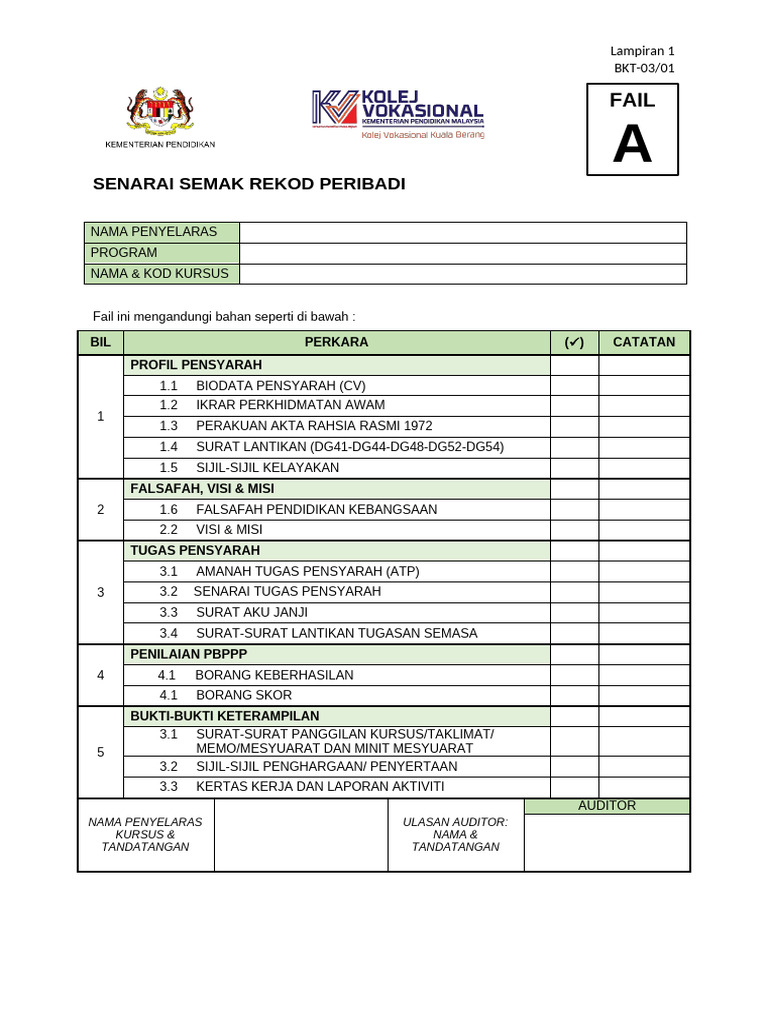 Senarai Semak Fail A | PDF