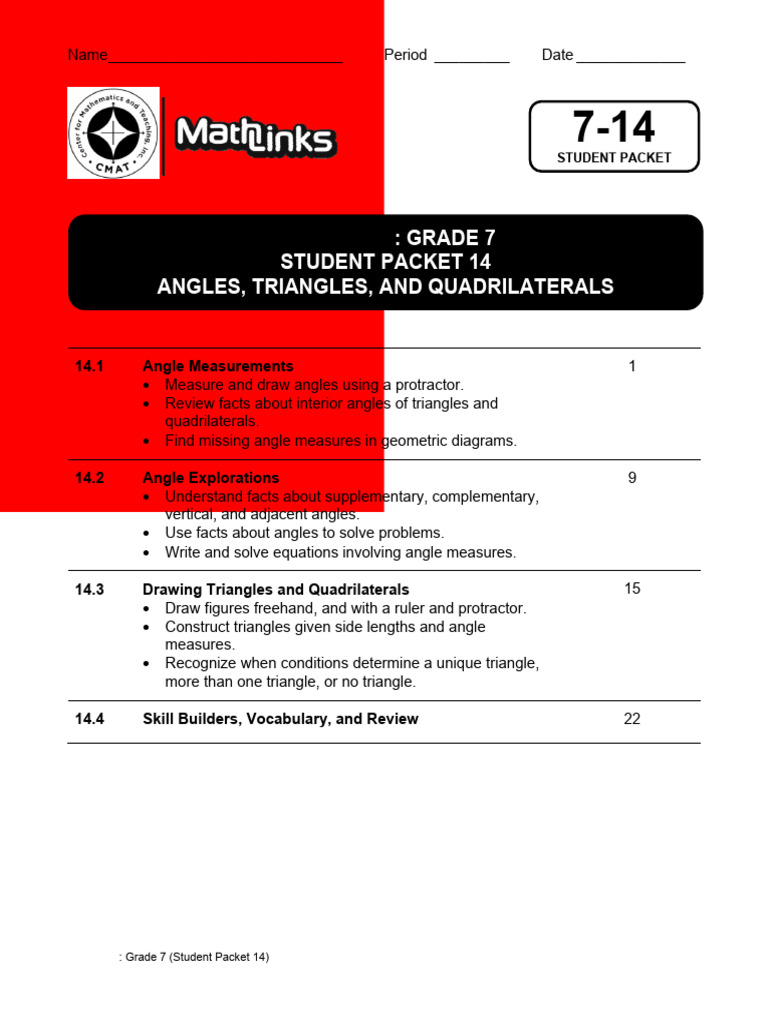 Red Grade 7 Student Packet 14 | PDF | Triangle | Rectangle