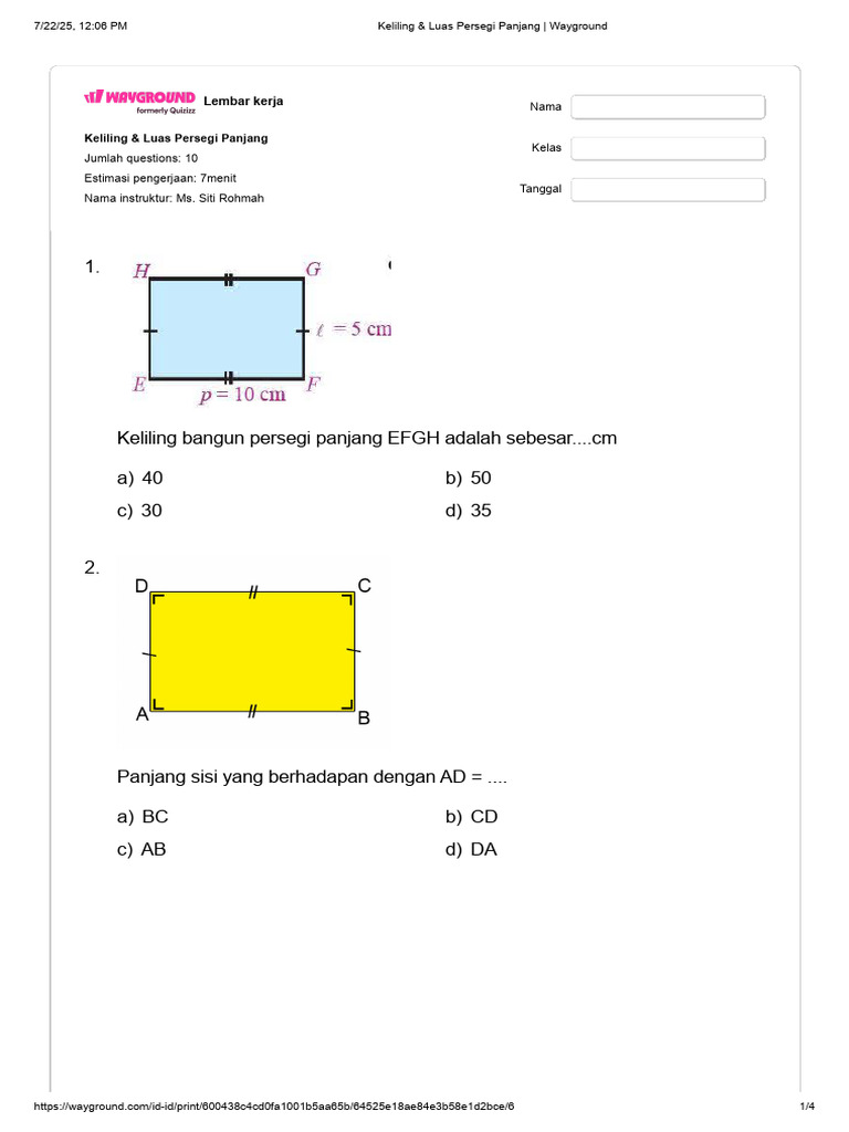 Kelas 6 Keliling & Luas Persegi Panjang | PDF