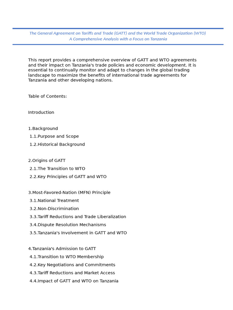 GATT and WTO Impact on Tanzania's Trade | PDF | World Trade ...