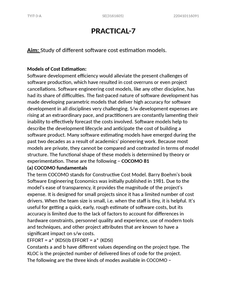 Software Cost Estimation Models Overview | PDF | Six Sigma | Software ...