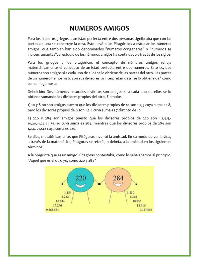 Números Amigos y Perfectos en Matemáticas | PDF | Número primo ...