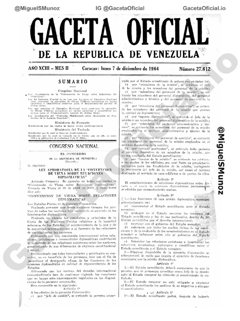 1964 Go 27612 Ley Aprobatoria de La Convencion de Viena Sobre ...