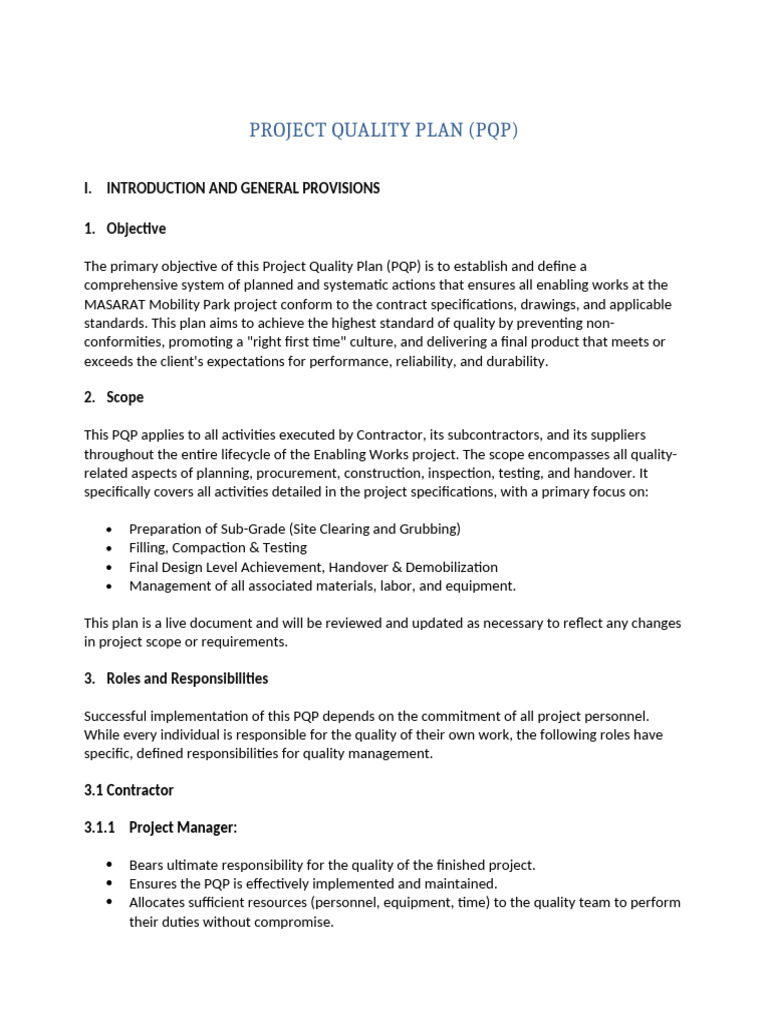 Project Quality Plan (PQP) | PDF | Quality Assurance | Audit