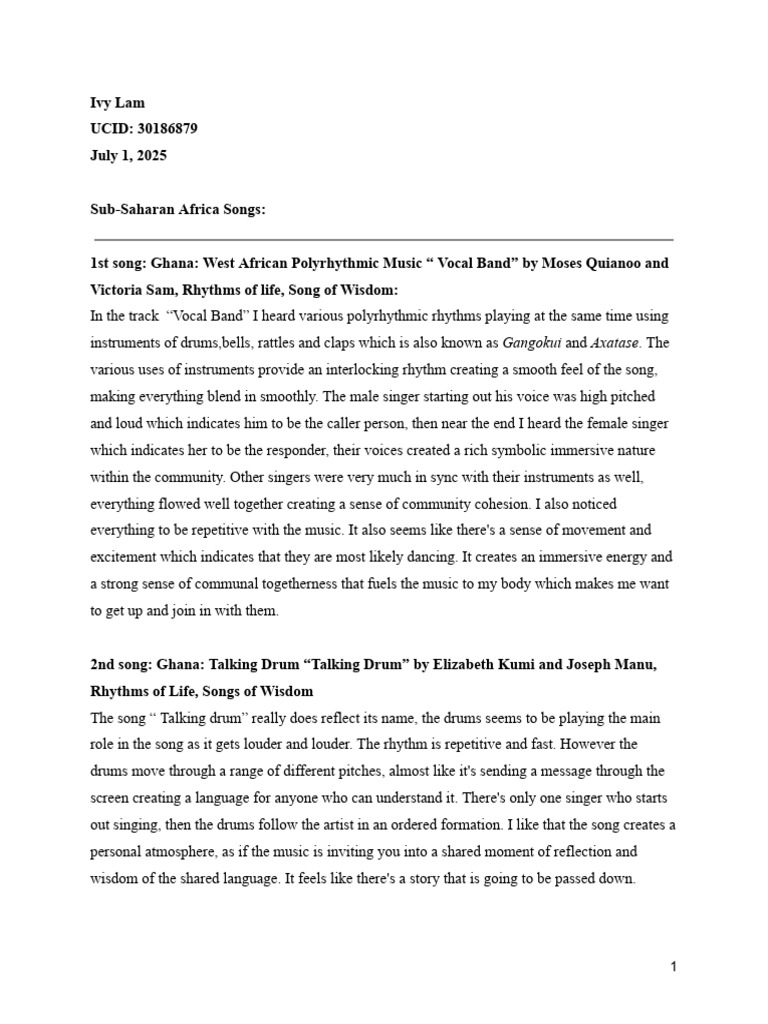 Sub-Saharan African Music Analysis | PDF | Rhythm | Songs