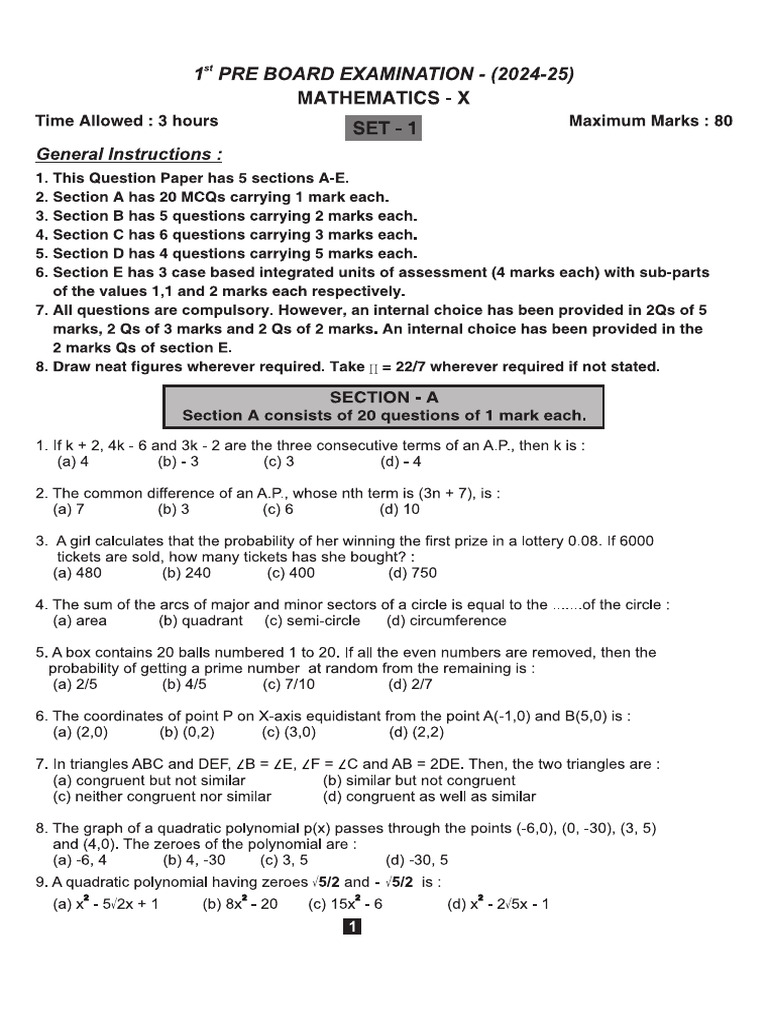 PRE BOARD 1 - (2024-25) Final Set 1 | PDF