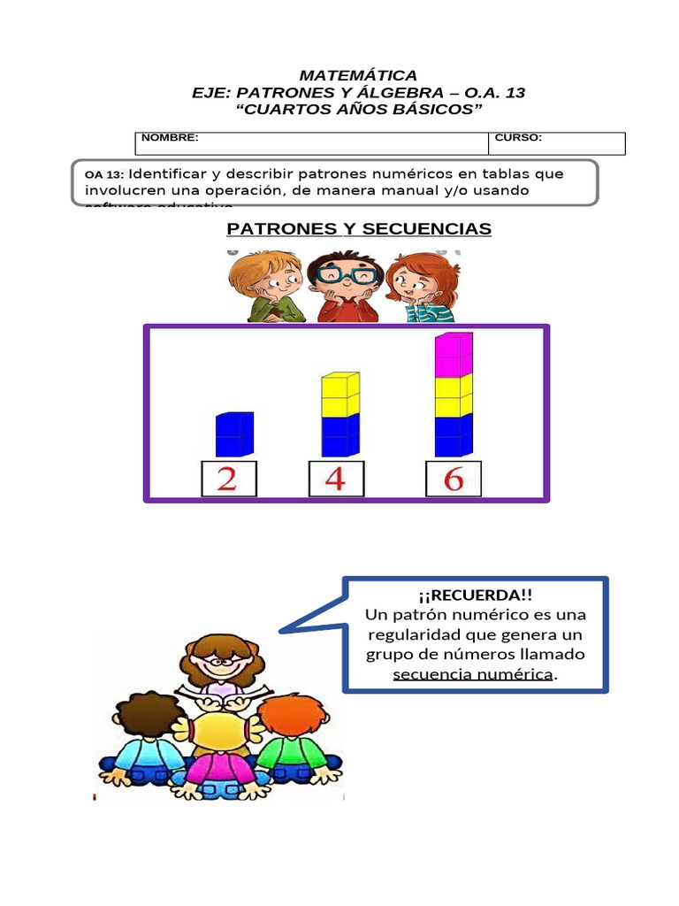 Guia de Aprendizaje Patrones Numericos Lunes 11 de Agosto | PDF