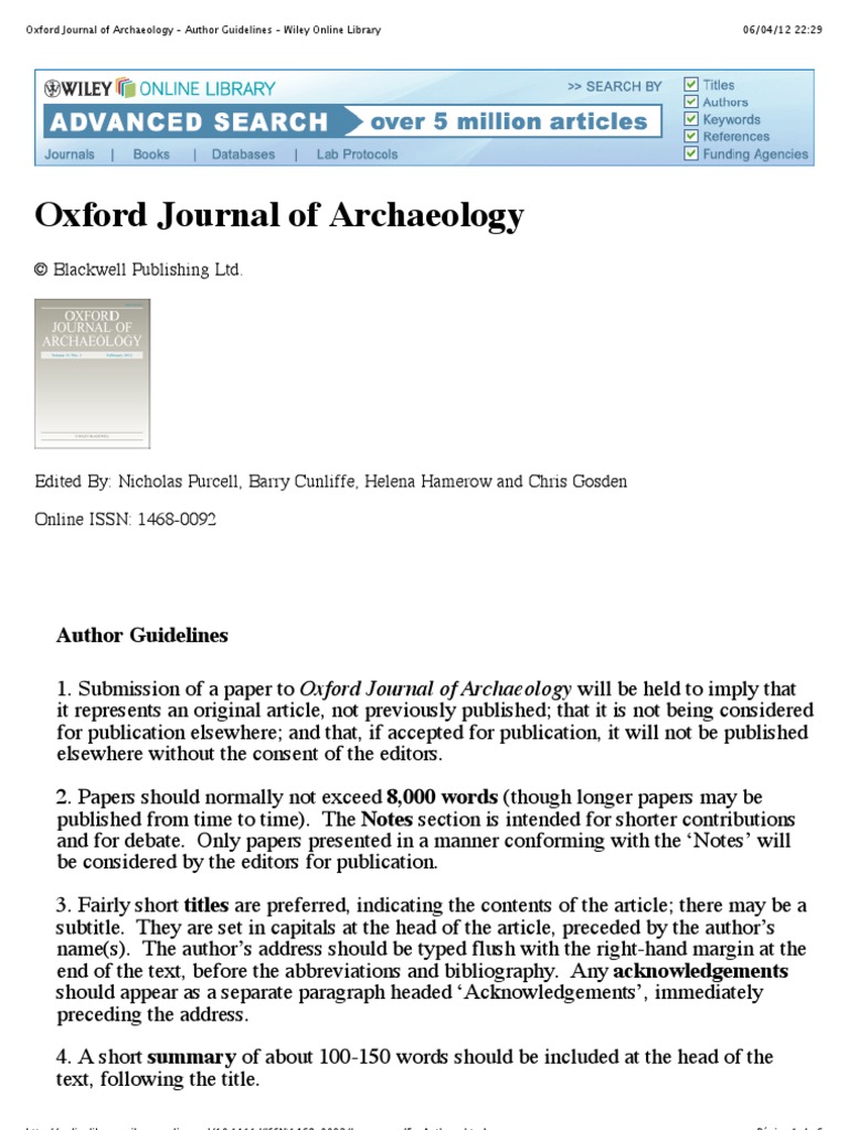 Oxford Journal of Archaeology - Author Guidelines - Wiley Online ...