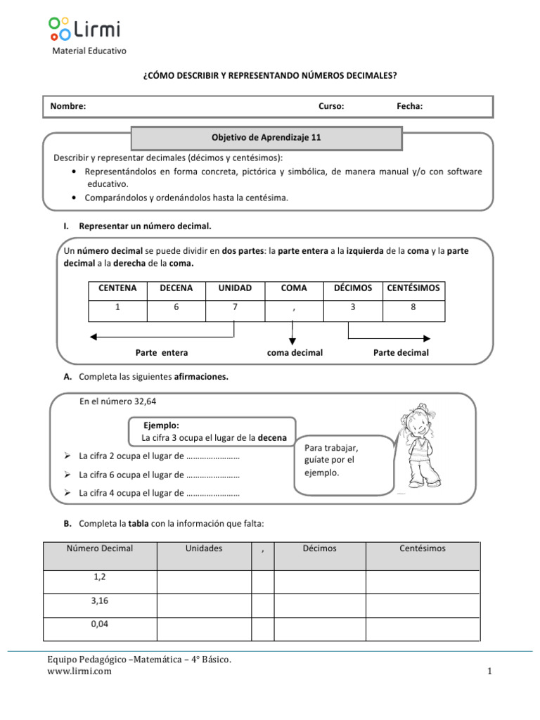 Representación y comparación de decimales | PDF | Decimal | Matemáticas ...