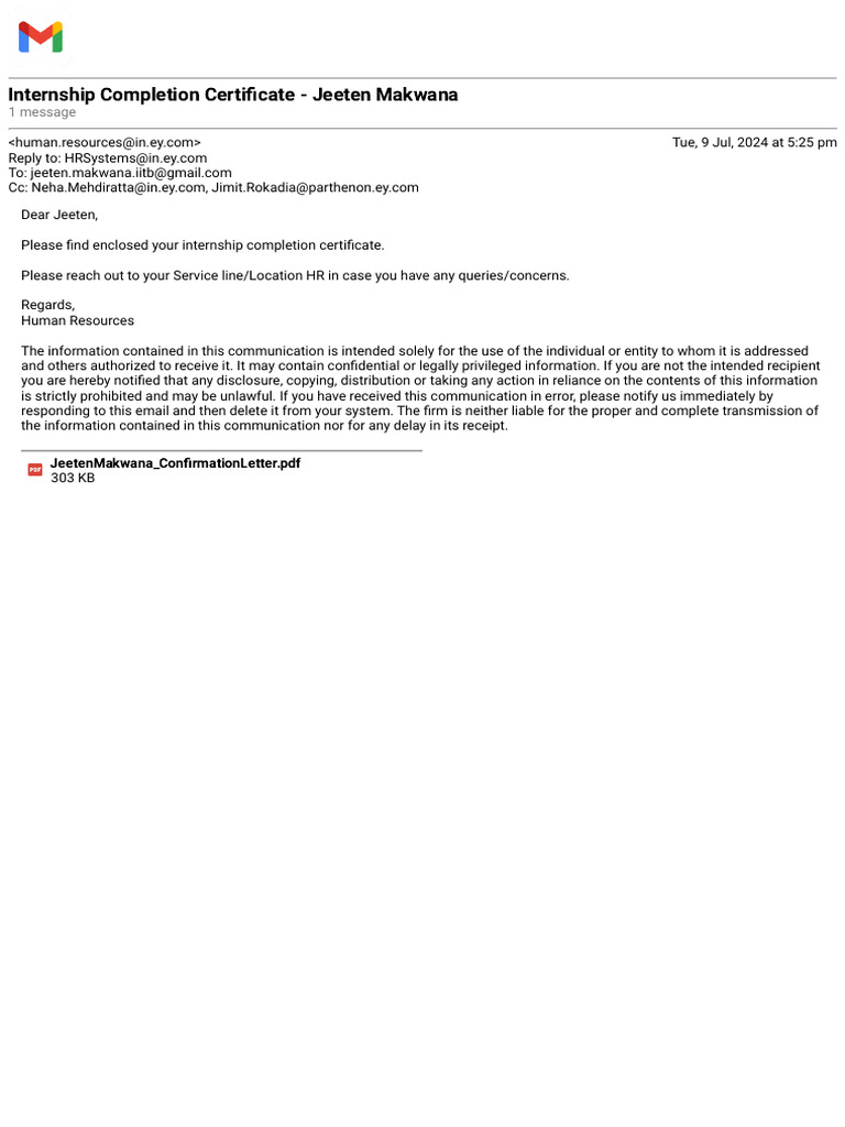 Gmail - Internship Completion Certificate - Jeeten Makwana | PDF