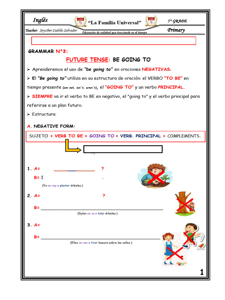 Futuree Tense Be Going To - Negative Form - 5° Primary | PDF