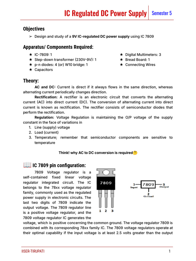9V IC Regulated DC Power Supply Design | PDF | Rectifier | Power Supply