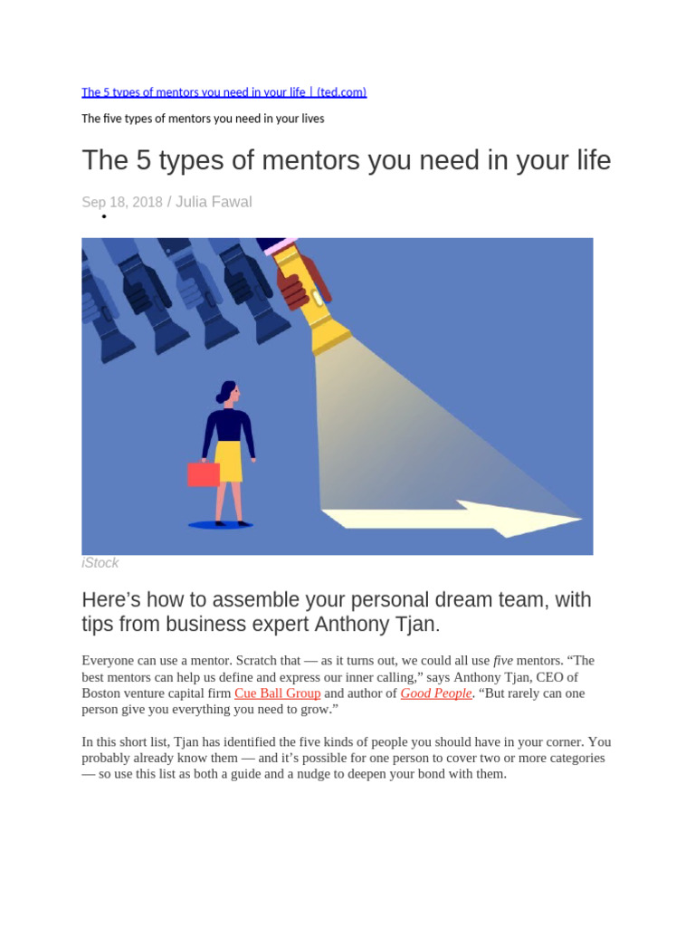 The 5 Types of Mentors You Need in Your Life | PDF | Mentorship ...