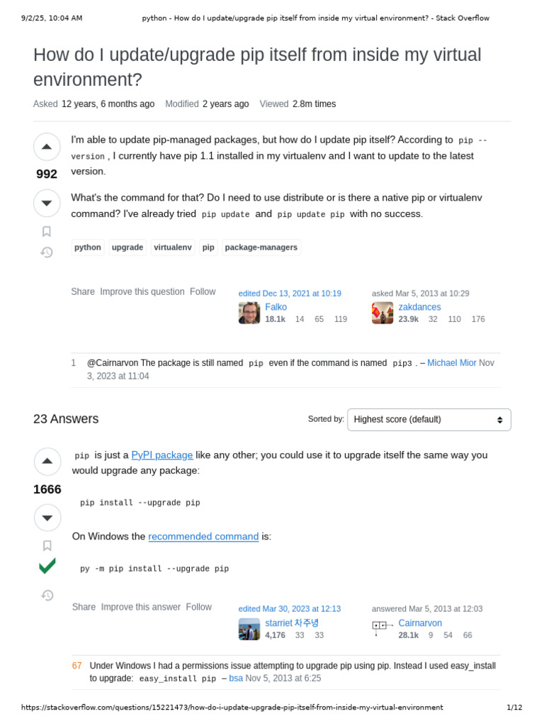 Python - How Do I Update - Upgrade Pip Itself From Inside My Virtual Environment - Stack ...