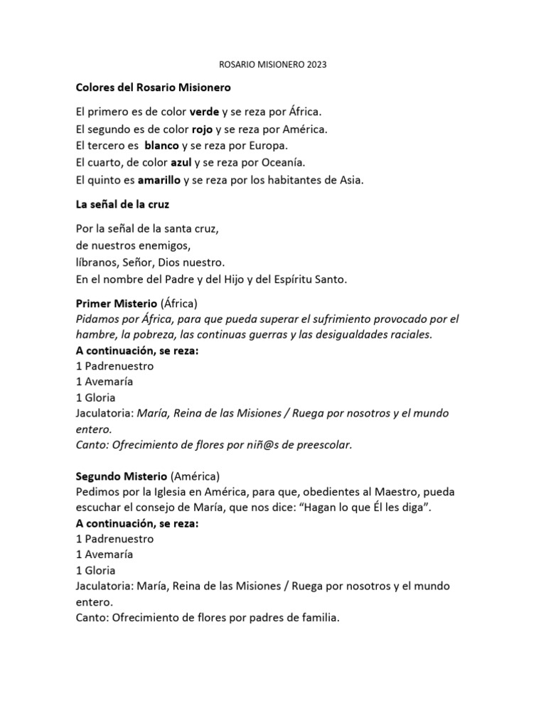 Rosario Misionero 2023: Oraciones y Misterios | PDF | María, madre de ...