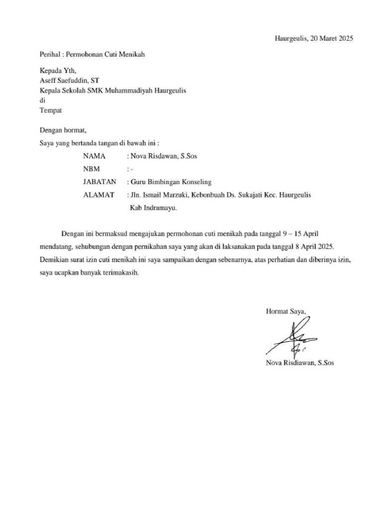 Surat Ijin Cuti Menikah | PDF