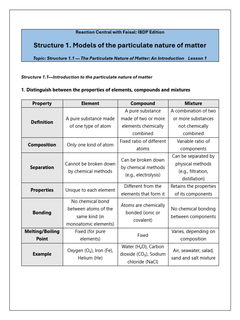 Structure 1. Models of The Particulate Nature of Matter | PDF ...