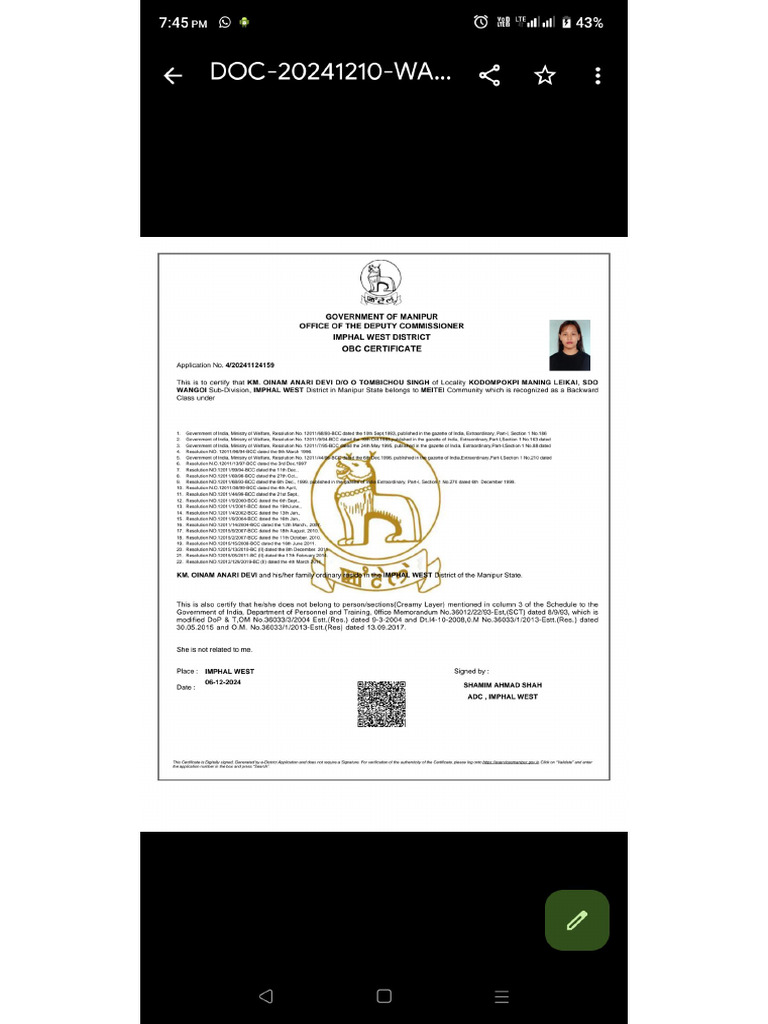 Caste Certificate | PDF