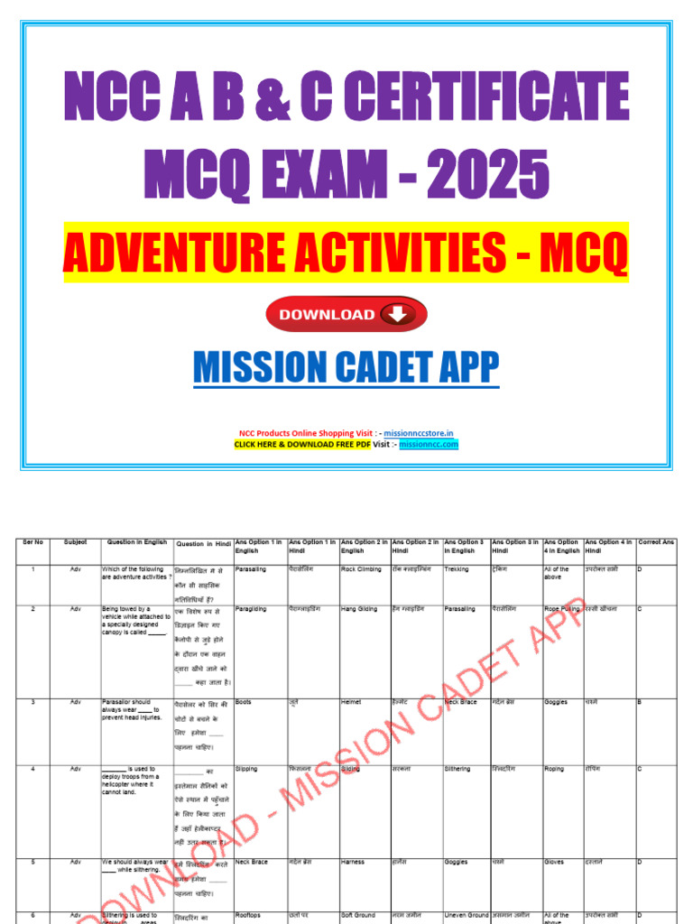 Adventure Activities - Mcq | PDF