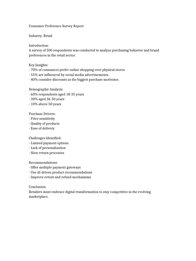 Consumer Preference Survey Report | PDF