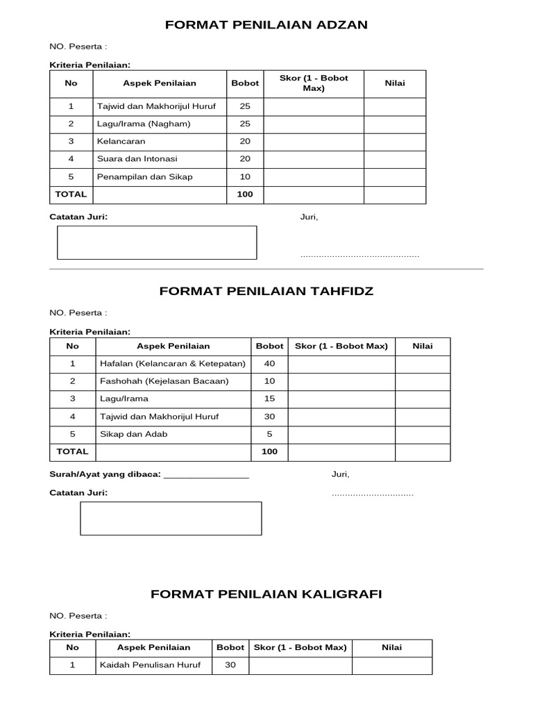 Format Penilaian Lomba Islami | PDF
