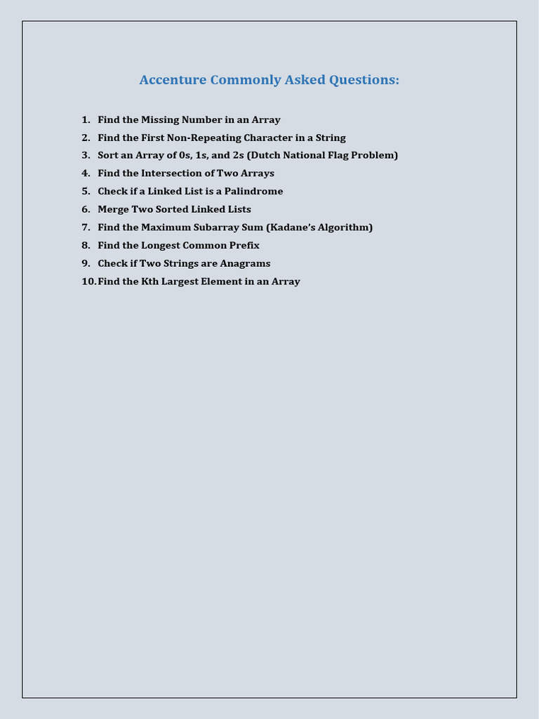 Accenture Commonly Asked Questions | PDF | String (Computer Science) | Pointer (Computer ...