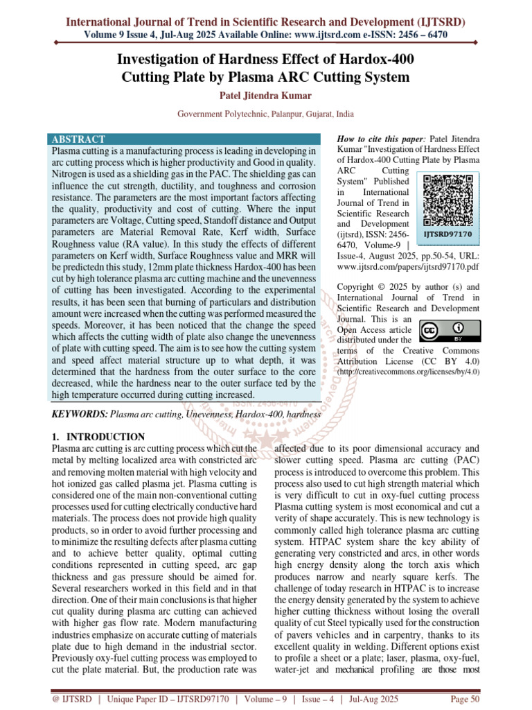 Investigation of Hardness Effect of Hardox 400 Cutting Plate by Plasma ...