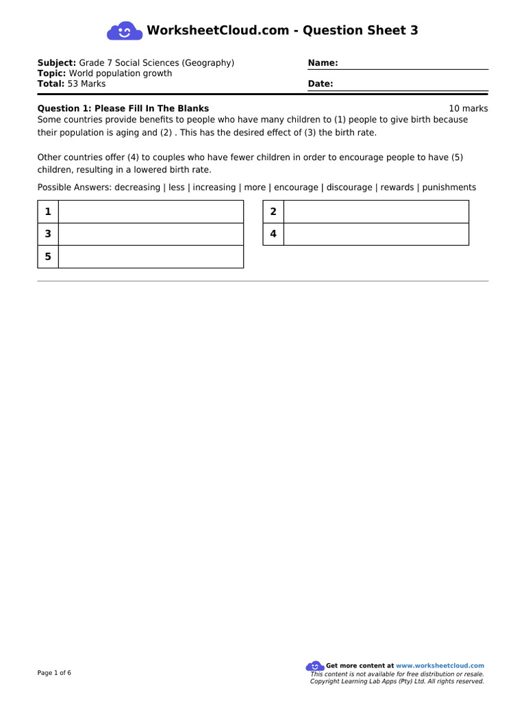 world-population-growth-worksheet | PDF | Sanitation