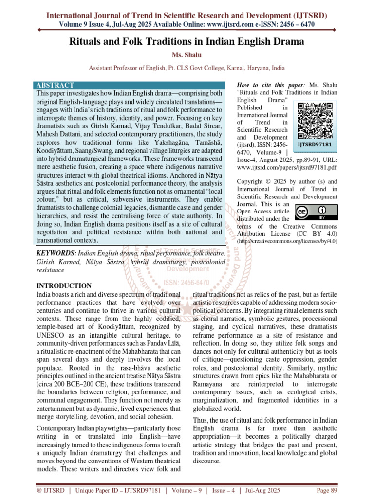Indian English Drama: Rituals & Traditions | PDF | Narrative | Storytelling