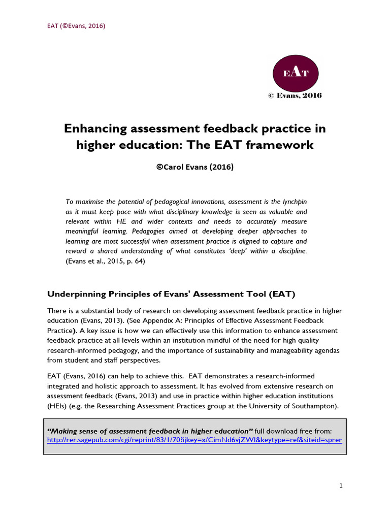 Enhancing Assessment Feedback Practice in Higher Education - The EAT ...