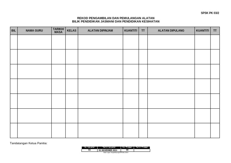 PK 03 2 Rekod Pengambilan Dan Pemulangan Alatan | PDF