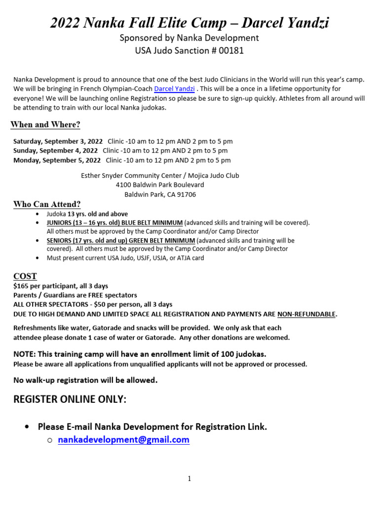 2022 Nanka Fall Elite Camp-Darcel Yandzi - Entry Packet | PDF ...