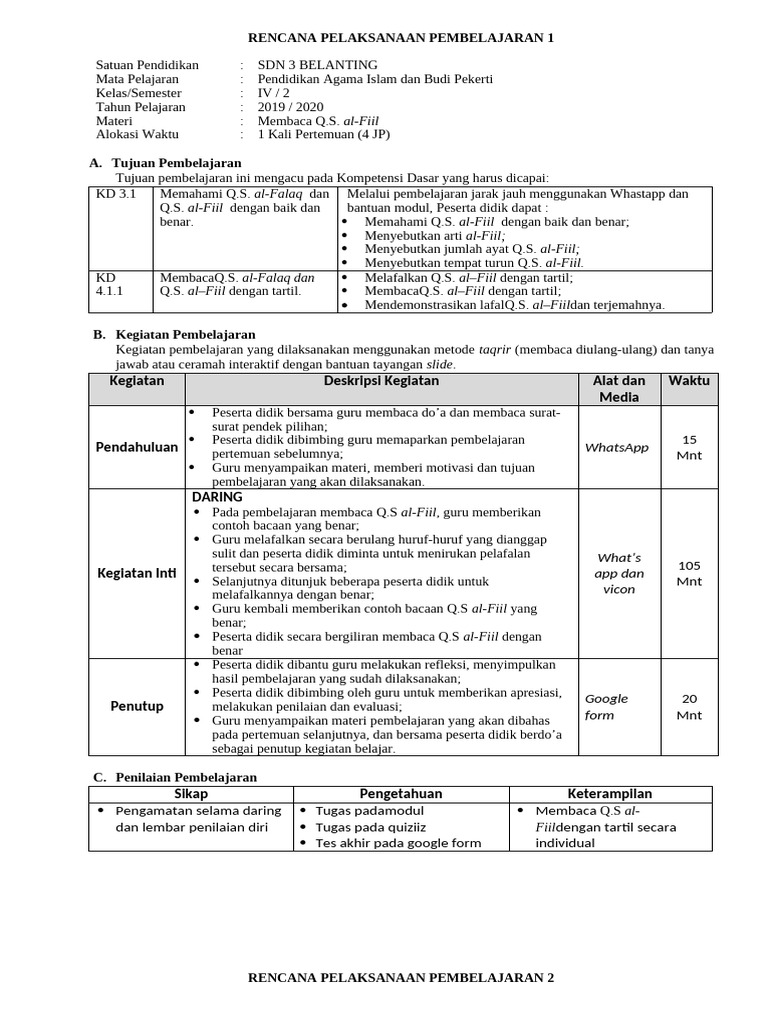 RPP Pai Kls 4 Sem 2 | PDF