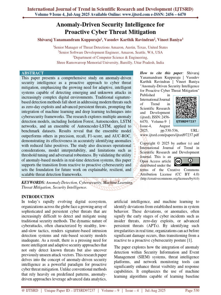 Anomaly Driven Security Intelligence For Proactive Cyber Threat Mitigation | PDF | Computer ...