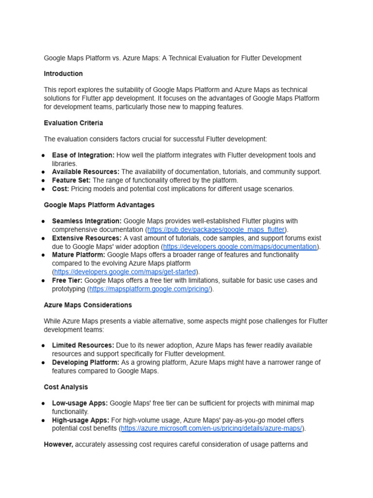 Google vs Azure Maps for Flutter Dev | PDF | Cost–Benefit Analysis ...
