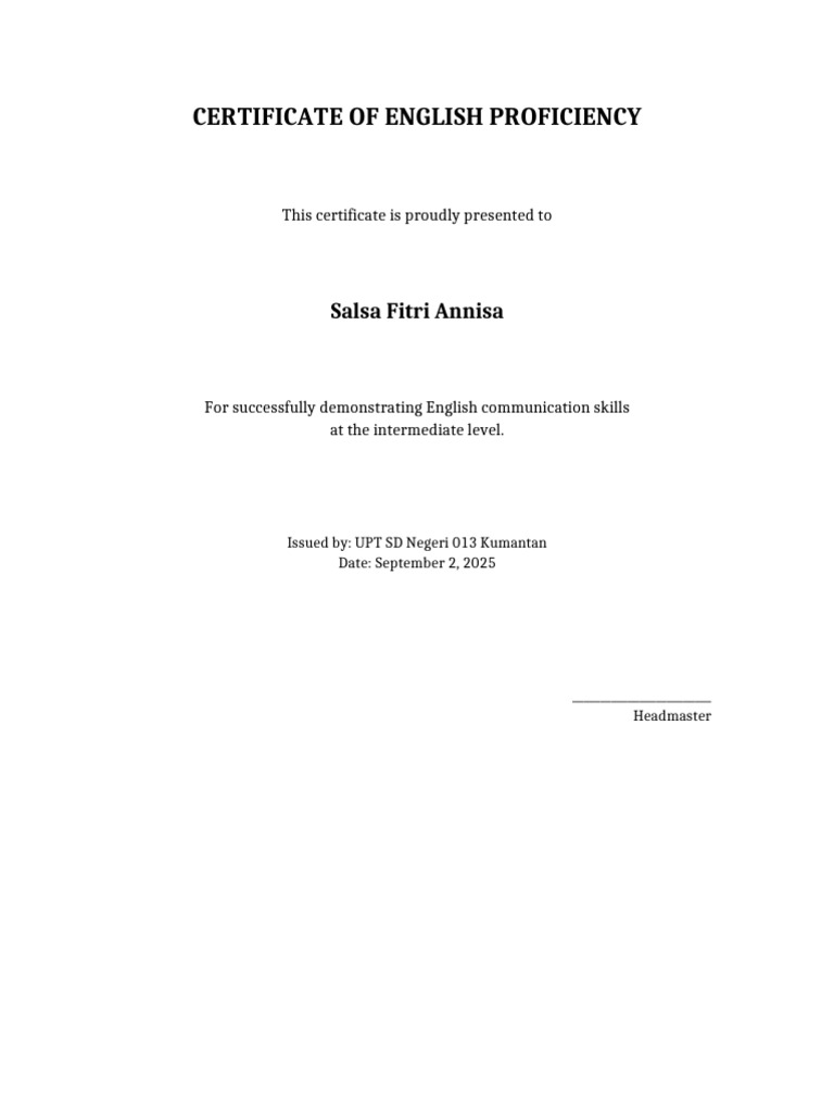 English Proficiency Certificate | PDF