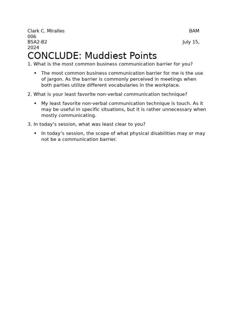 Miralles, Clark C. - conCLUDE - Muddiest Points | PDF