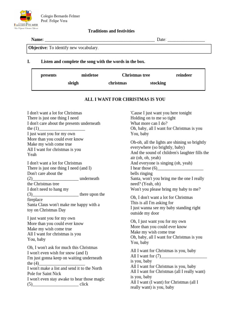 Christmas Vocabulary Activity Worksheet | PDF | Santa Claus | Christmas