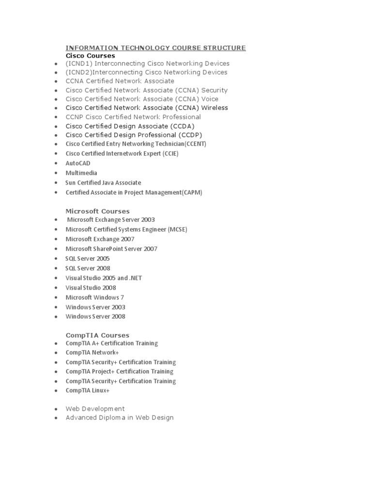 Cisco Courses: Information Technology Course Structure | PDF | Bachelor ...