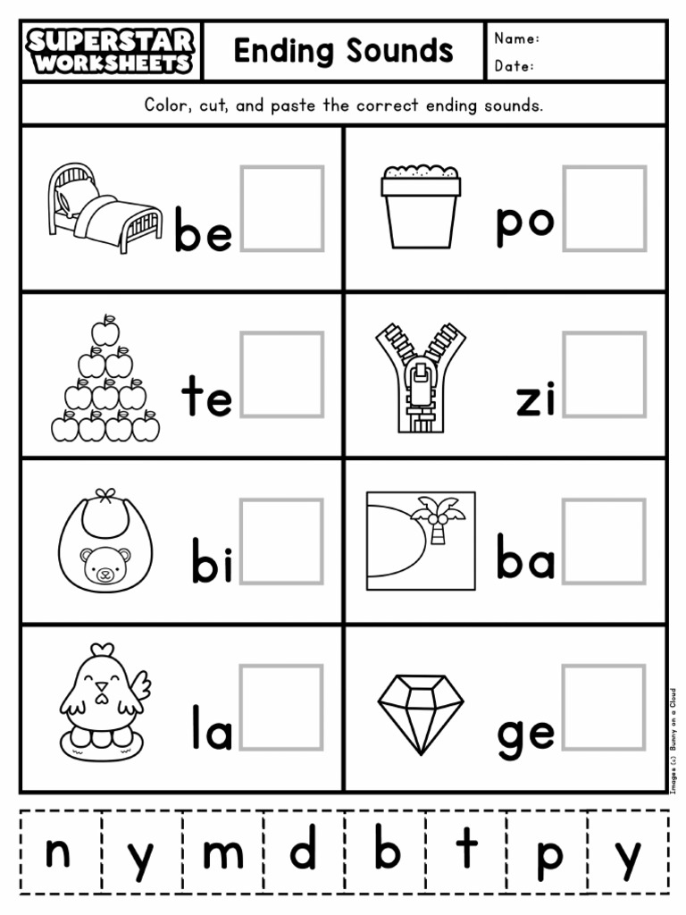 Kindergarten Ending Sounds Worksheets | PDF