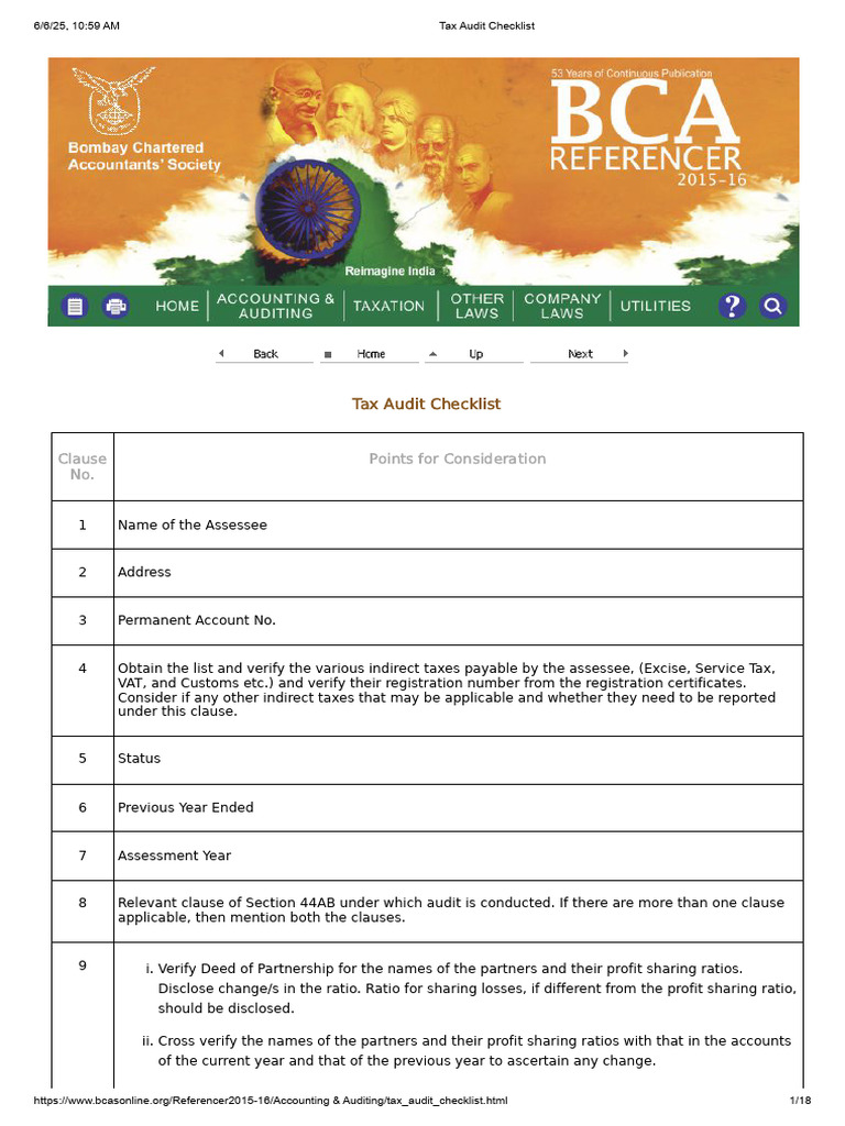 Tax Audit Checklist Overview | PDF | Expense | Taxes