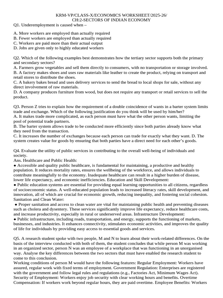 Eco Assignment Class 10 | PDF | Employment | Overtime