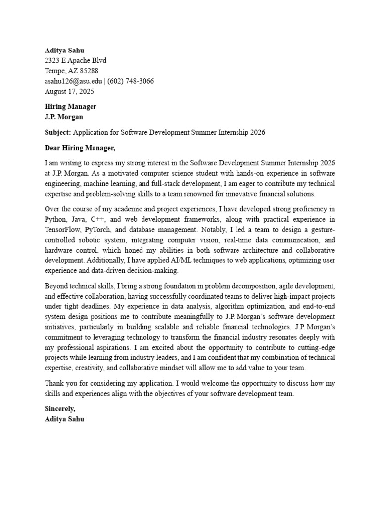 Software Development Internship Application | PDF